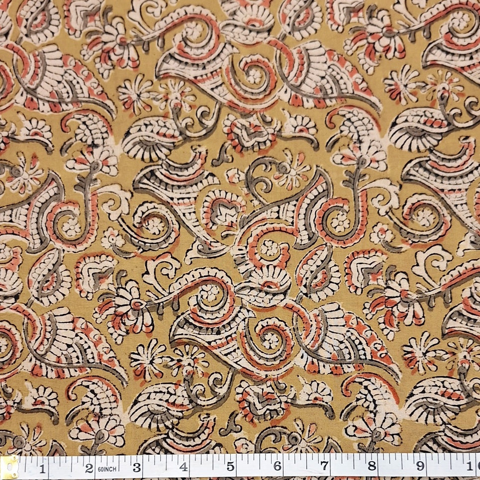 Indian Cotton 2025 - Kalamkari - KAL 03 Olive on Flax — Fabric Spark