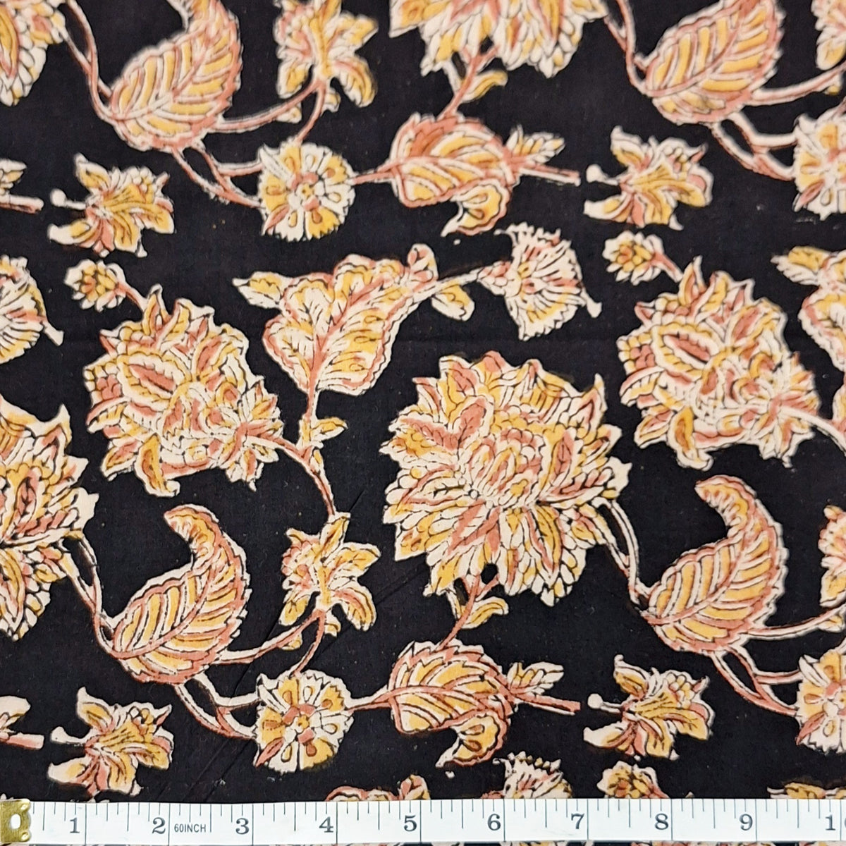 Indian Cotton 2025 - Kalamkari - KAL 05 Marigold on Black — Fabric Spark