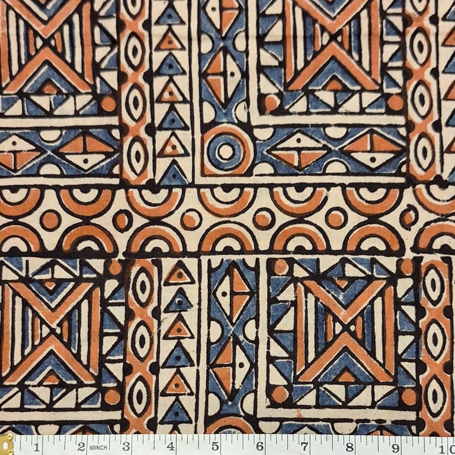Indian Cotton 2025 - Kalamkari - KAL 07 Indigo and Orange Geometric ...
