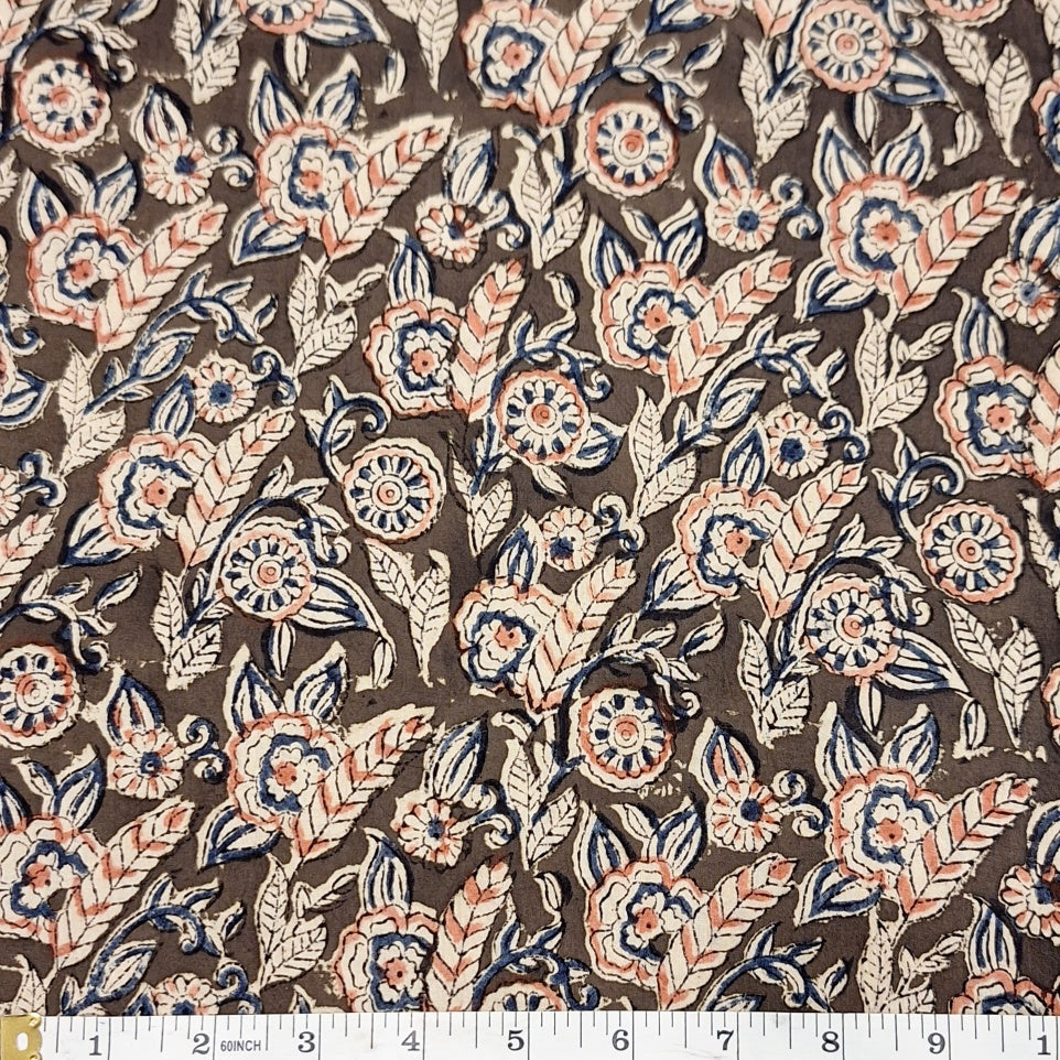 Indian Cotton 2025 - Kalamkari - KAL 09 Indigo on Olive — Fabric Spark