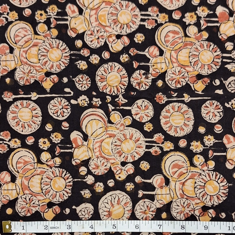 Indian Cotton 2025 - Kalamkari - KAL 10 Circles on Black — Fabric Spark