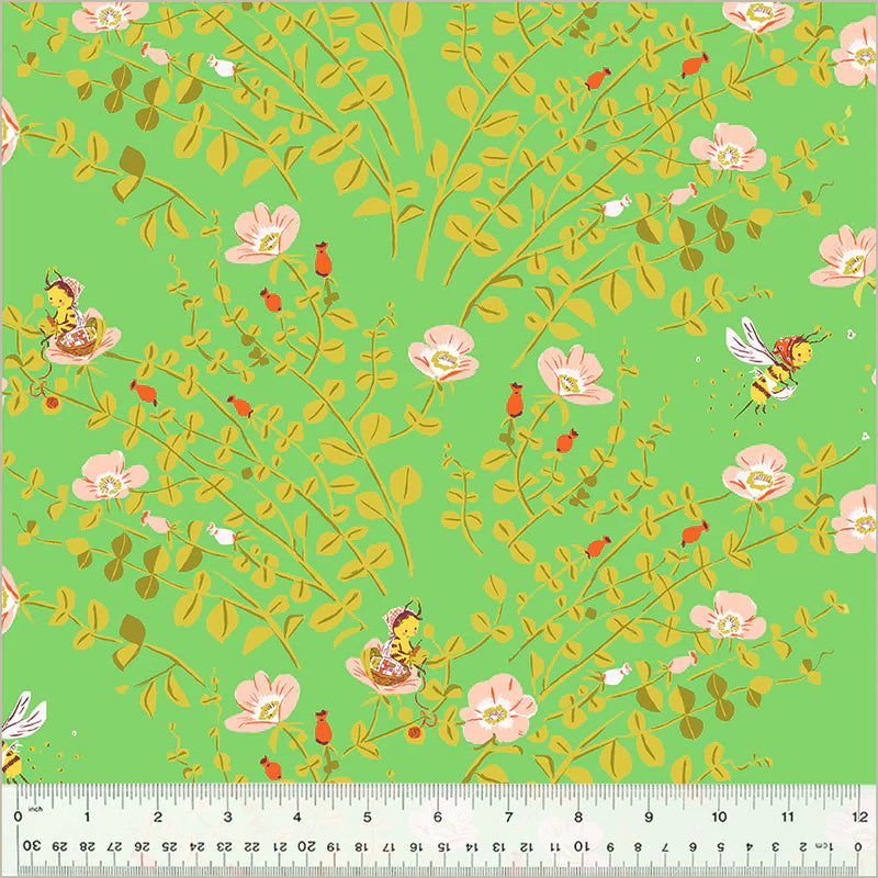 Heather Ross - Studio Edit - Nanny Bee in Green — Fabric Spark