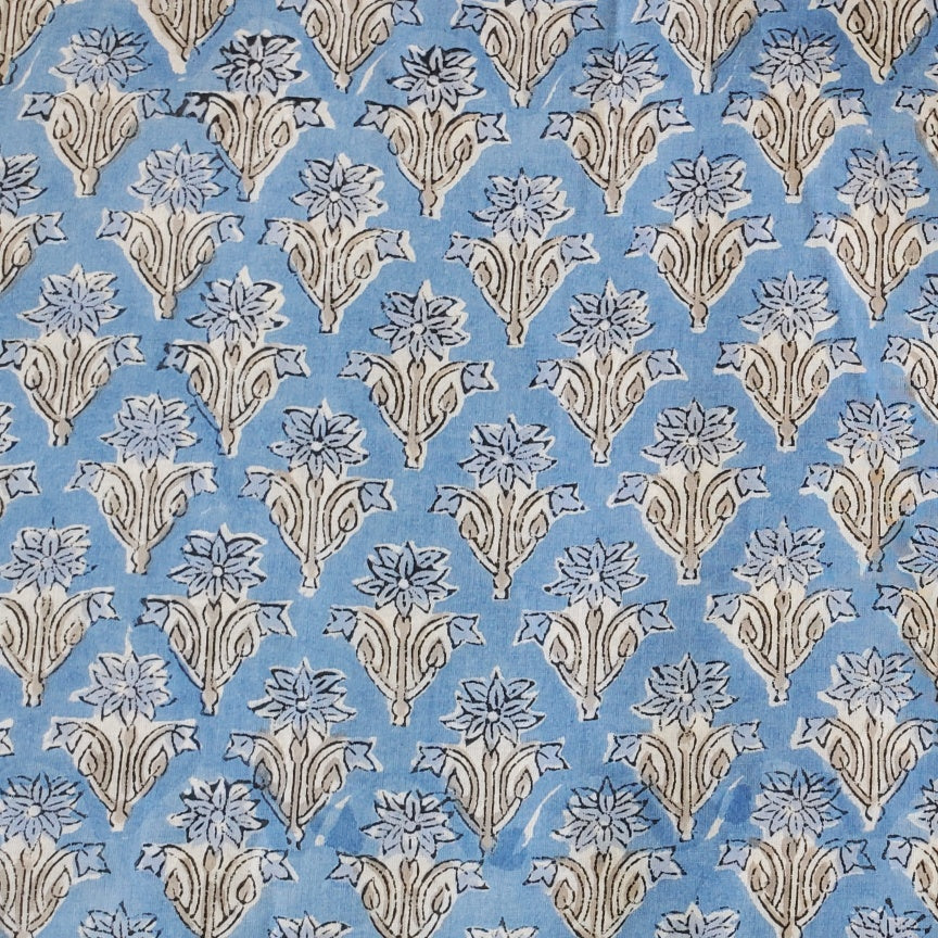 Block Printed Indian Cotton - Ranee Motif in Blue — Fabric Spark