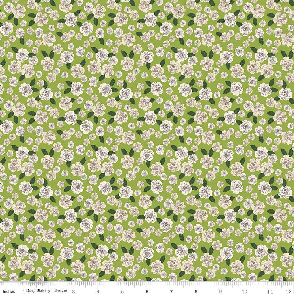 Floral Gardens by Riley Blake - Blossoms in Green — Fabric Spark