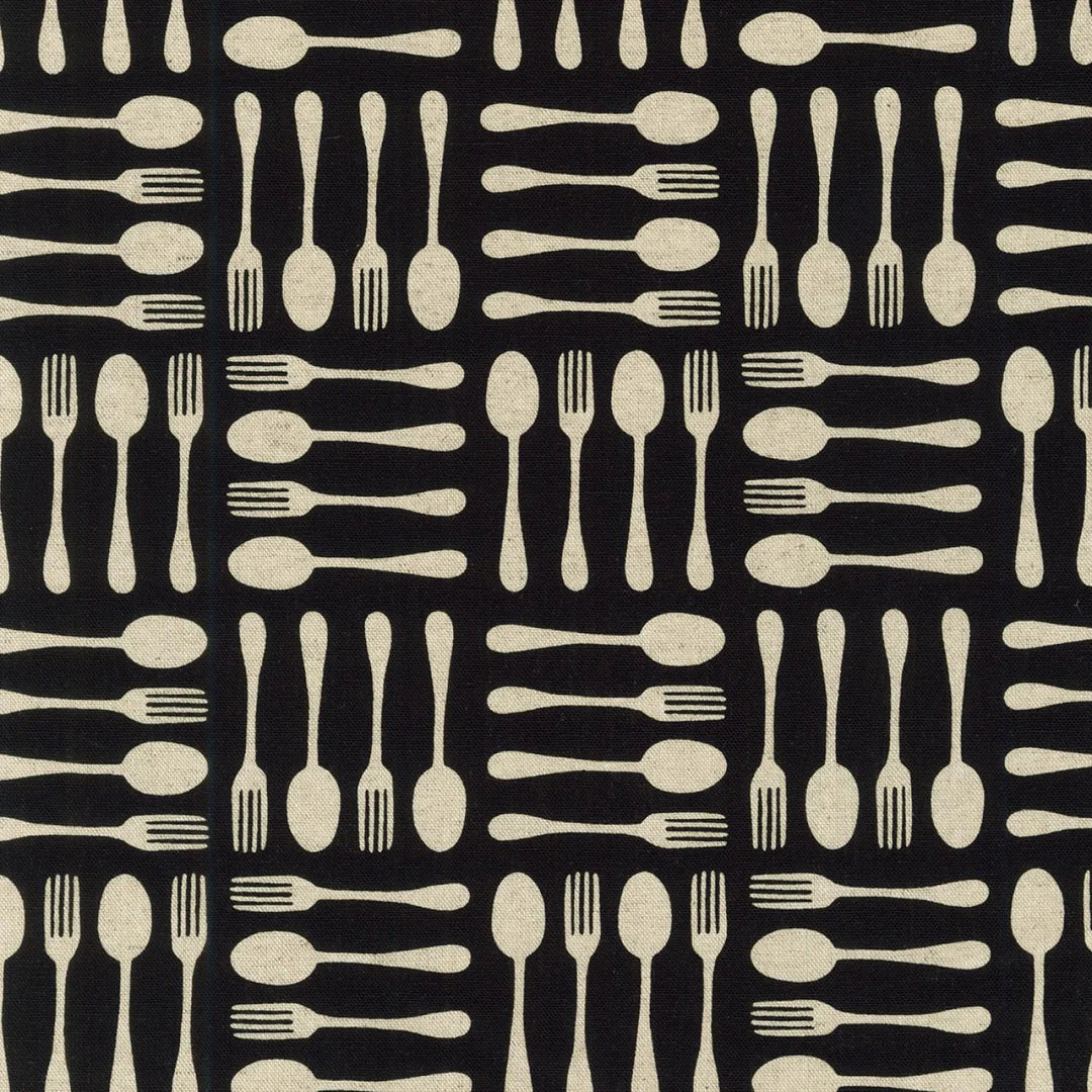 Robert Kaufman Cotton/Flax Prints - Flatware in Black — Fabric Spark