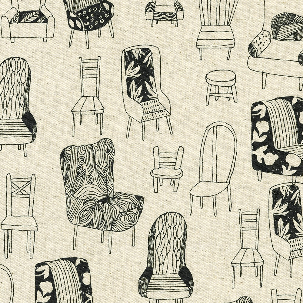 Robert Kaufman Cotton/Flax Prints - Chairs in Natural — Fabric Spark