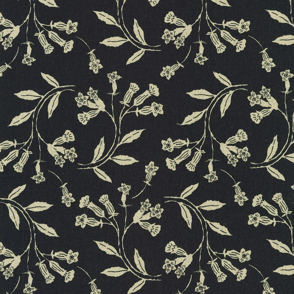 Robert Kaufman Cotton/Flax Prints - Wildflowers in Black — Fabric Spark