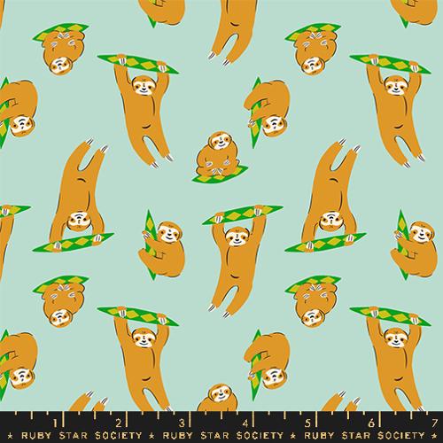 Animal Animal by Ruby Star Society - Sloths in Aqua — Fabric Spark