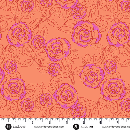 Color Me Pretty by Stephanie Organes - Rose Bloom in Coral — Fabric Spark