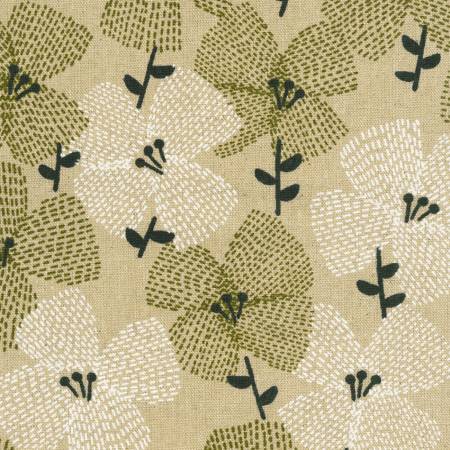 Robert Kaufman Cotton/Flax Prints - Backstitched Floral in Natural ...