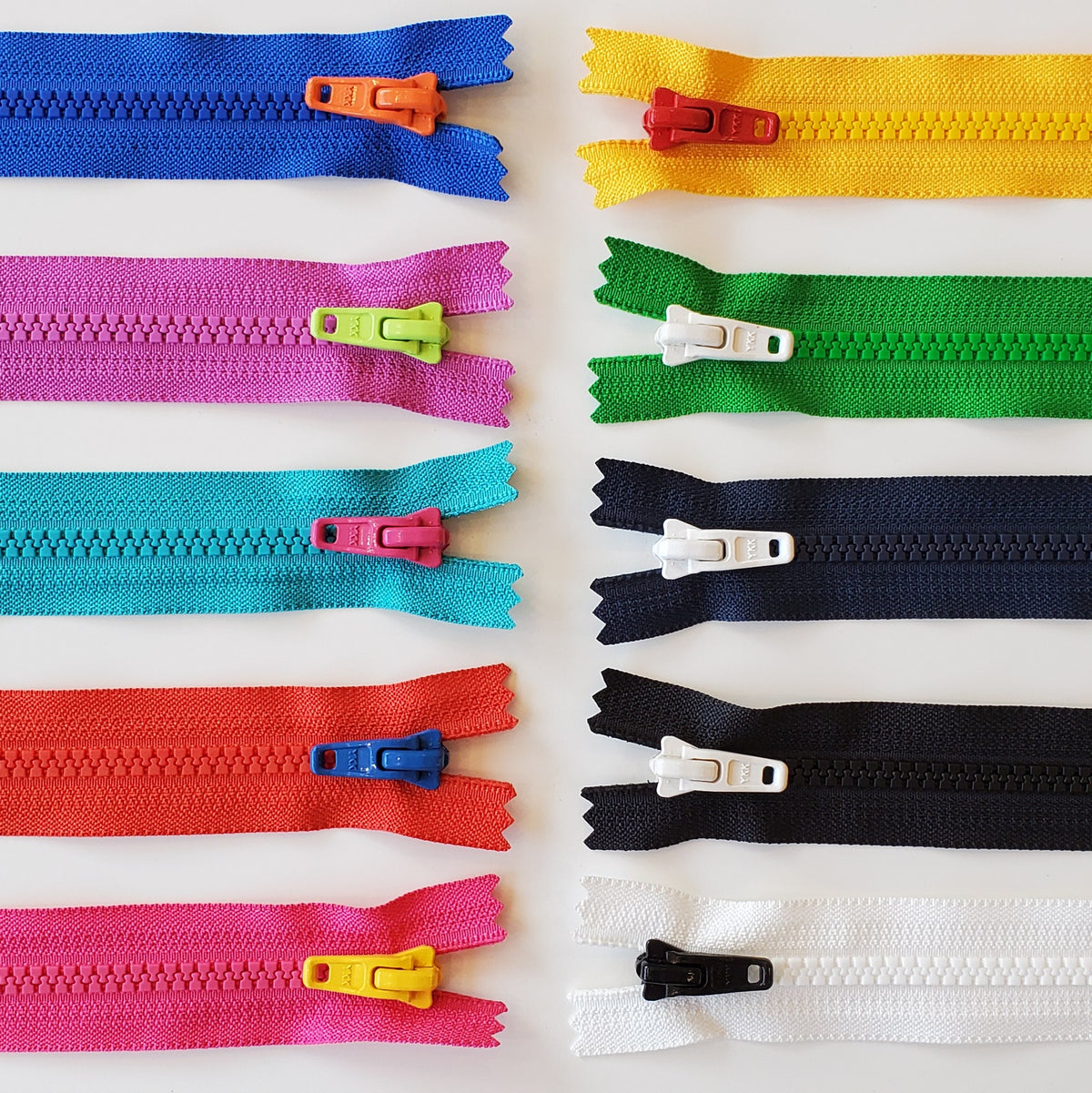 Large Tooth Colourful Zippers - Contrast tab, 20cm - Choose Your Colou ...