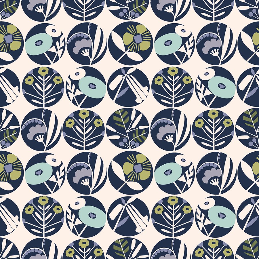 Cotton & Steel Penny Cress Garden by Megan Carter - Gardenia in Deep B ...