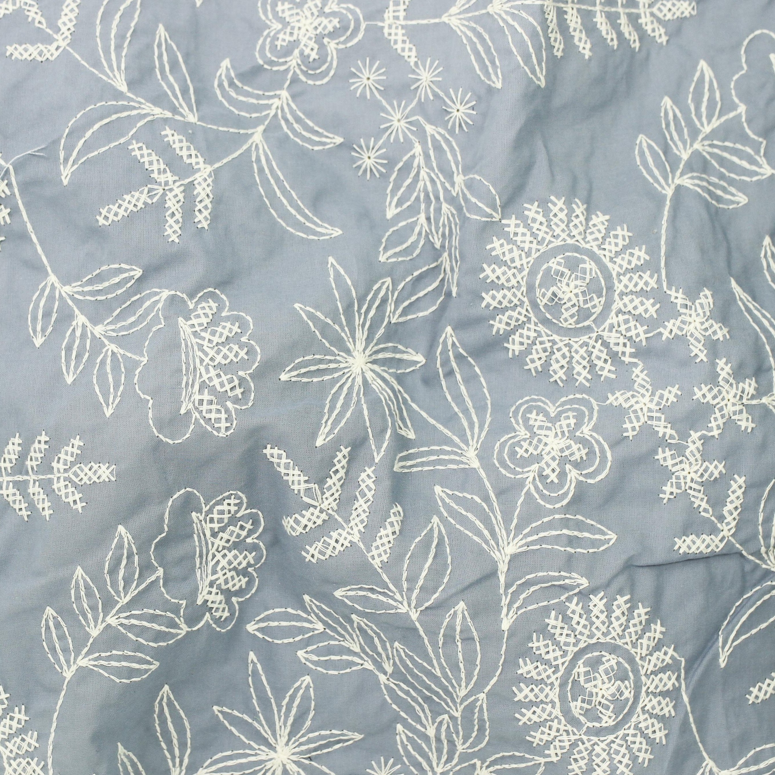 Embroidered Cotton - Stone Blue — Fabric Spark