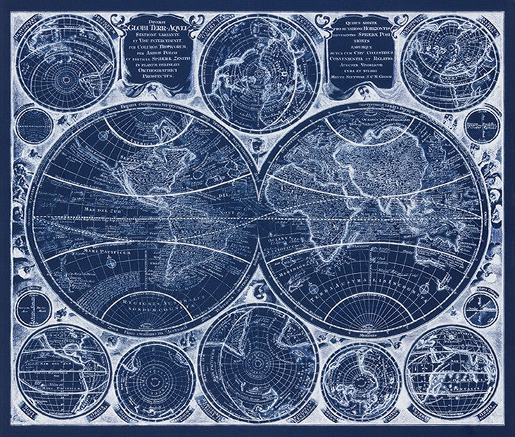 Vintage Blueprints - World Map in Blueprint Panel — Fabric Spark