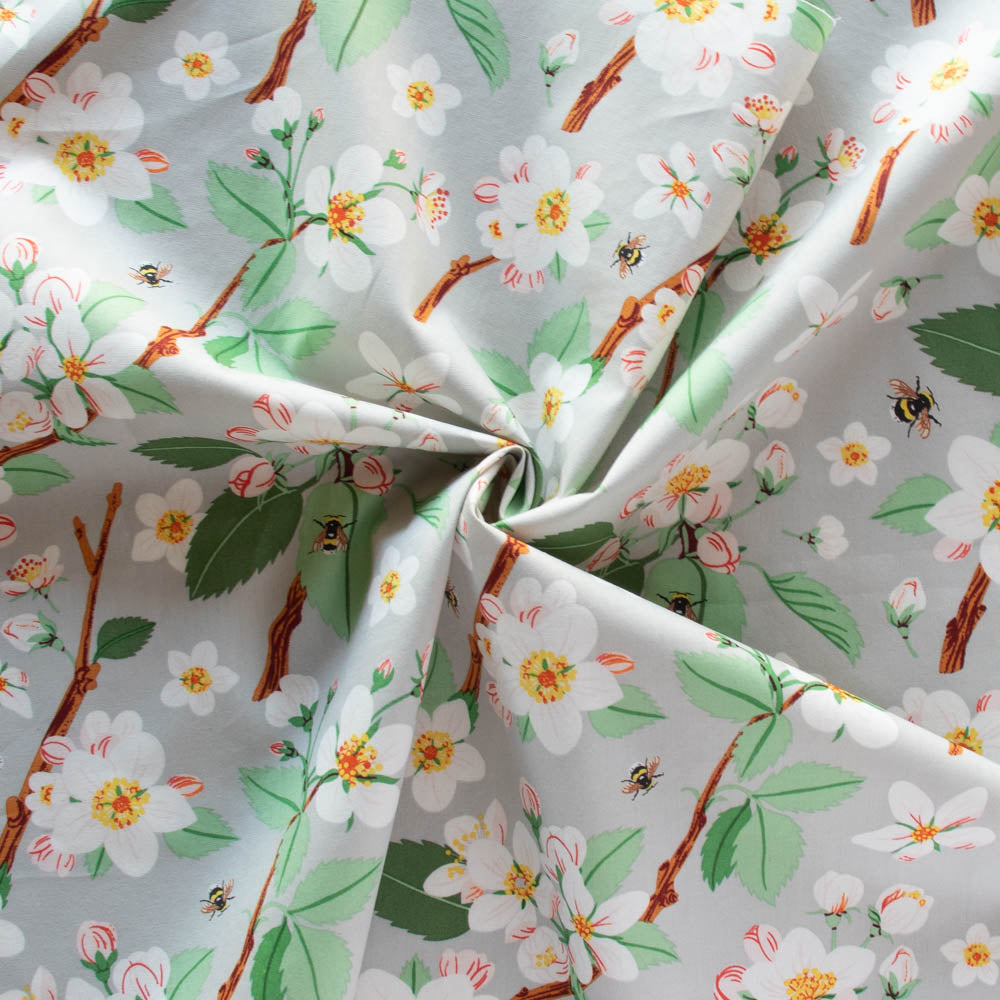 Birch Organic Cotton Poplin - Flowering Trees by Oana Befort - Apple B ...