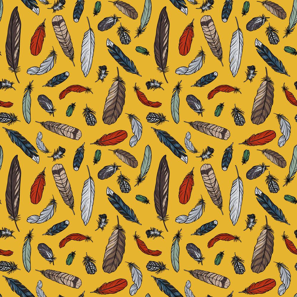Rachel Hauer - Birds of a Feather - Feather Toss in Saffron — Fabric Spark