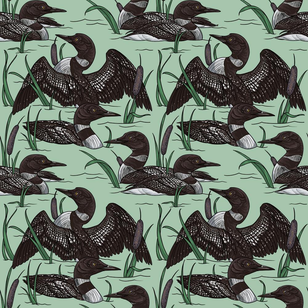 Rachel Hauer - Birds of a Feather - Loons in Oasis — Fabric Spark