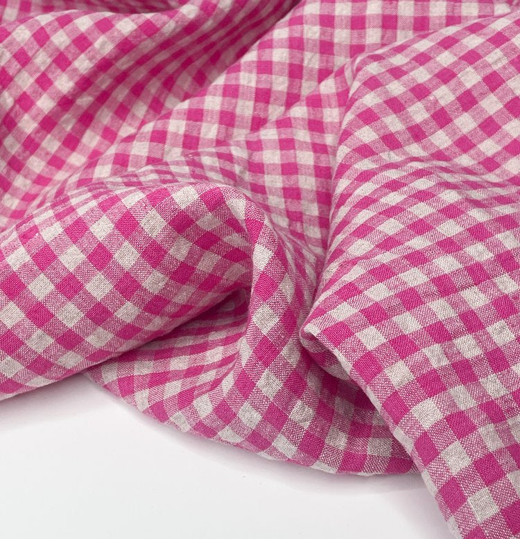 Prado Check Linen in Fuchsia — Fabric Spark
