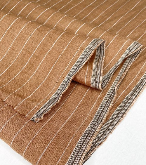 Savannah Yarn Dyed Striped Linen - Toffee — Fabric Spark