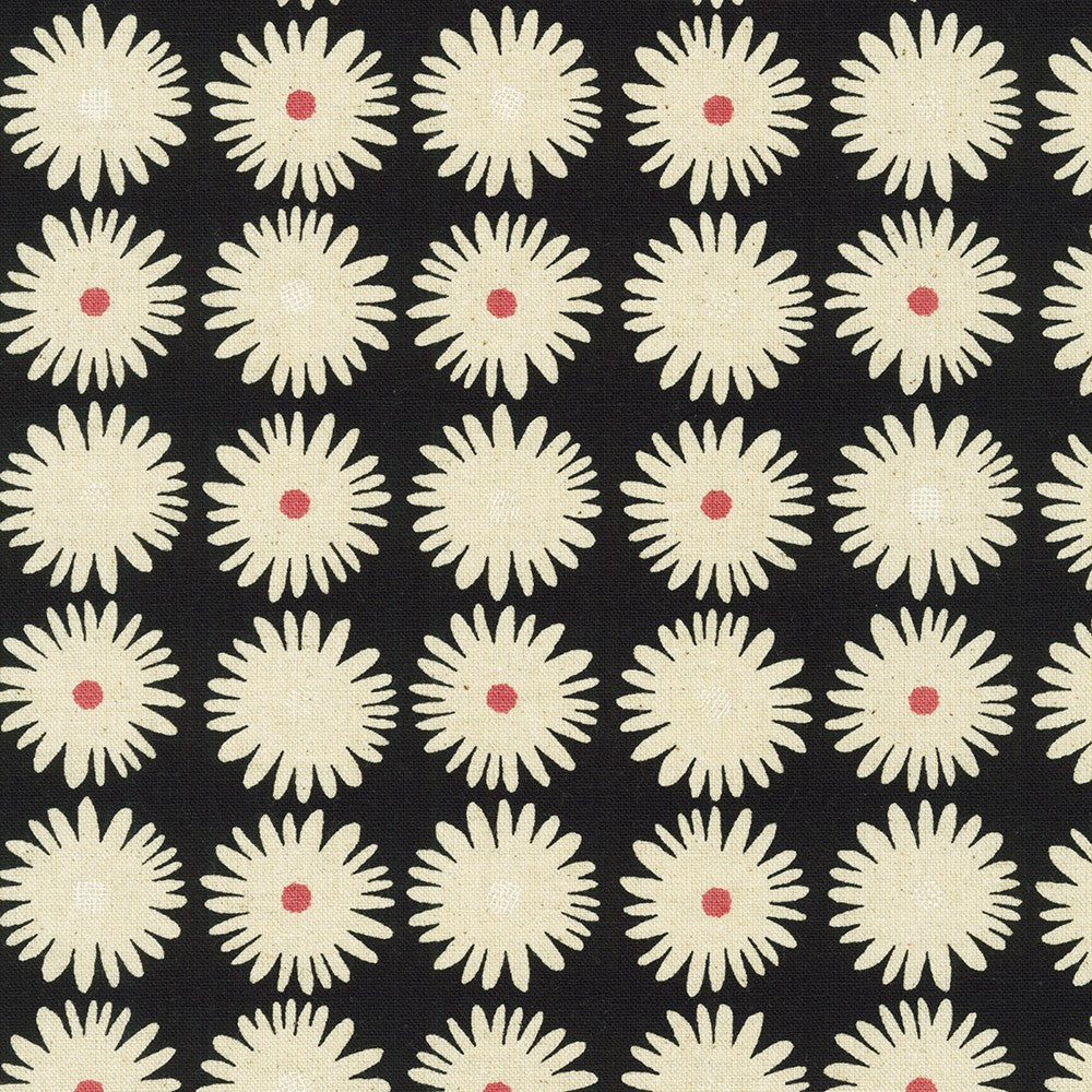 Robert Kaufman Cotton/Flax Prints - Daisies in Black — Fabric Spark