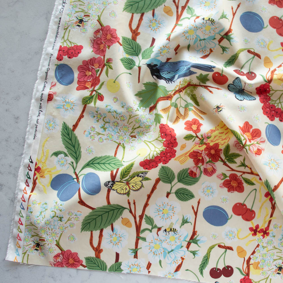 Birch Organic Cotton Poplin - Flowering Trees by Oana Befort - Tree Ch ...